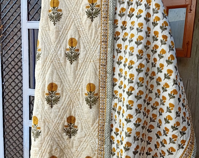 Handmade Natural Cotton Fabric Quilt With Hand Stitched Art Quilt Multi ...