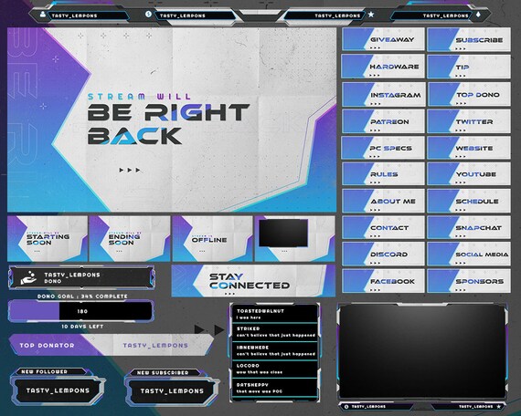 White and Purple Animated OBS Overlay Package - Etsy
