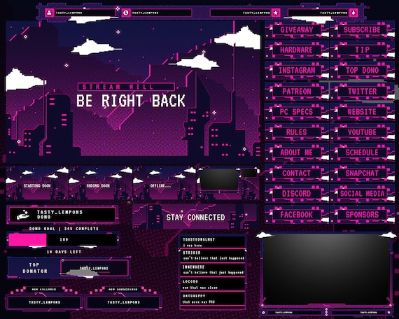 Pixel Retro Pink Animated Twitch Overlay Package - Etsy