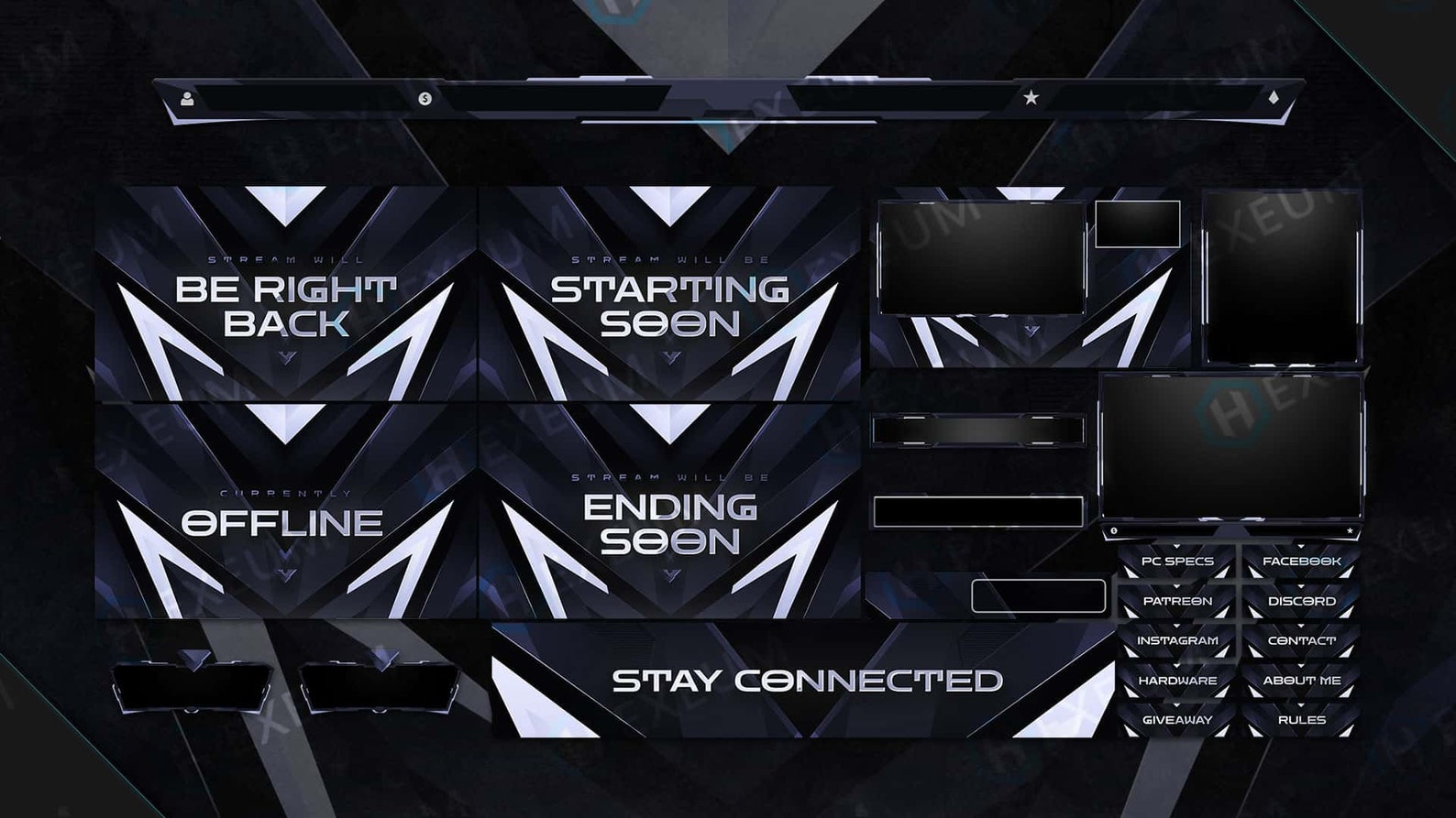 Black And White Twitch Overlay Package Webcam Screens Etsy