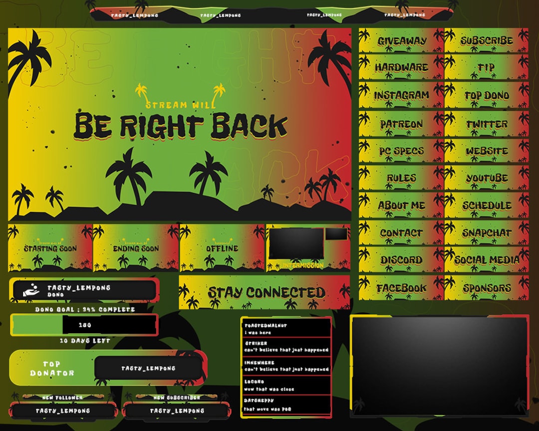 Reggae Twitch Overlay Package for Obs/tropical/island/jamaican/calm ...