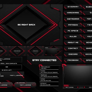 Red Sci-fi Animated Twitch Overlay, Webcam, Screens, Panels, Alerts ...