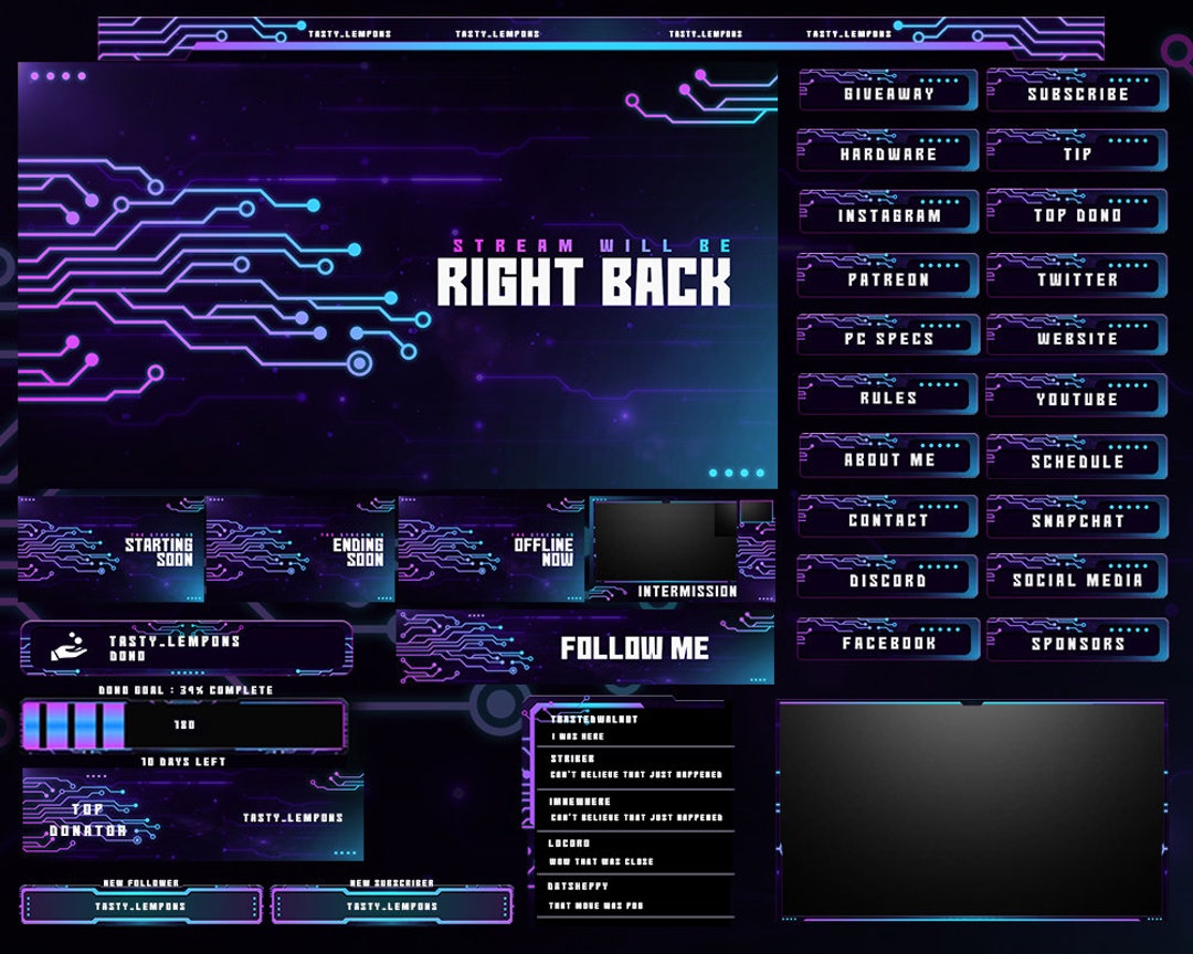 Neon Cyberpunk Twitch Overlay Package for Obs/tech/futuristic/purple ...