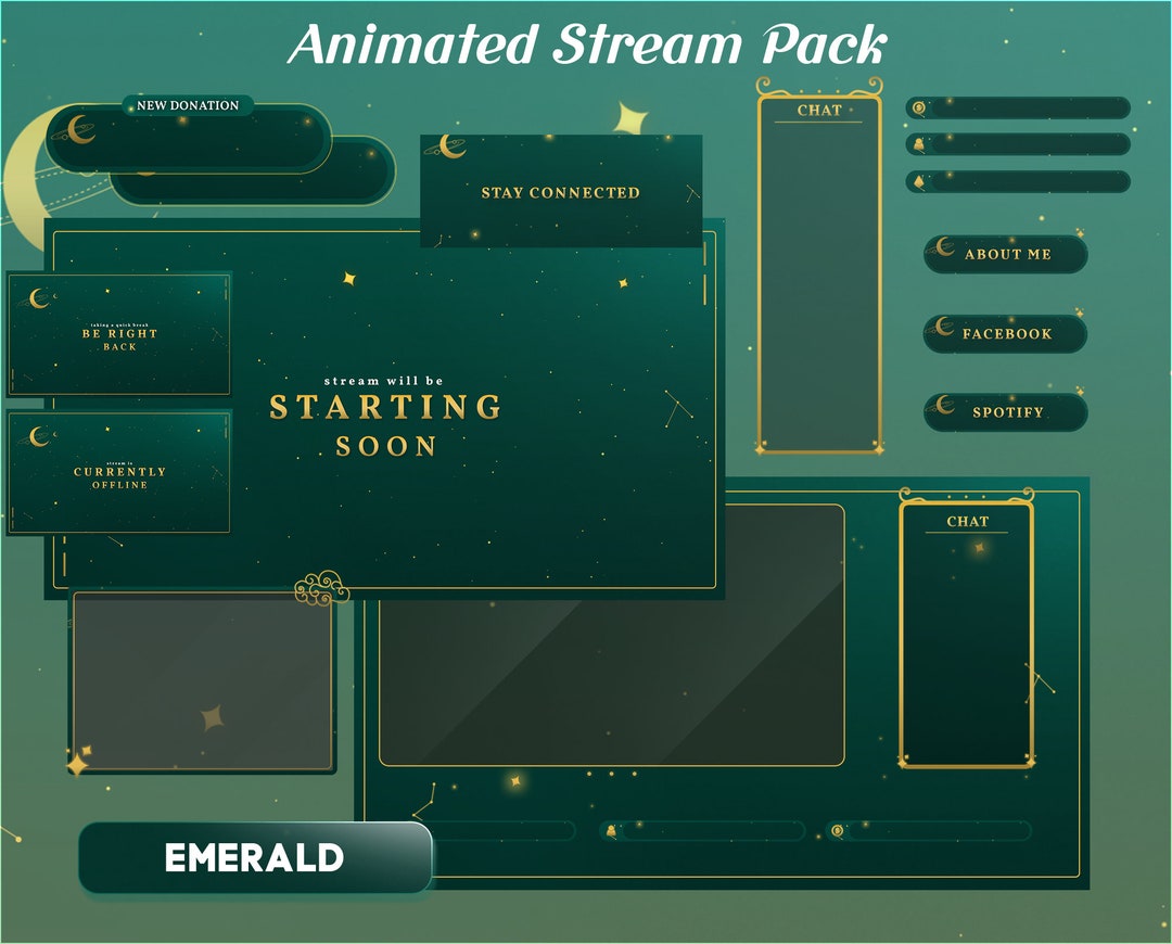 Celestial Deep Emerald Green Twitch Overlay Package for Obs/vtuber ...