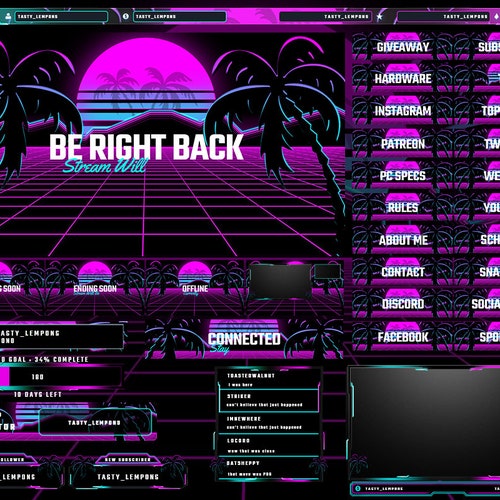 Animated Retrowave Stream Overlay Package Screens Webcam - Etsy