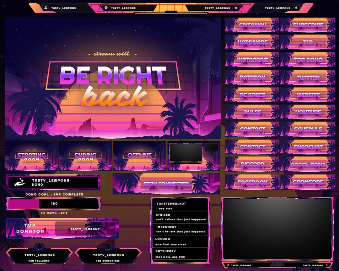 GTA Twitch Overlay Package for Obs/retrowave/miami/los Santos/aesthetic ...
