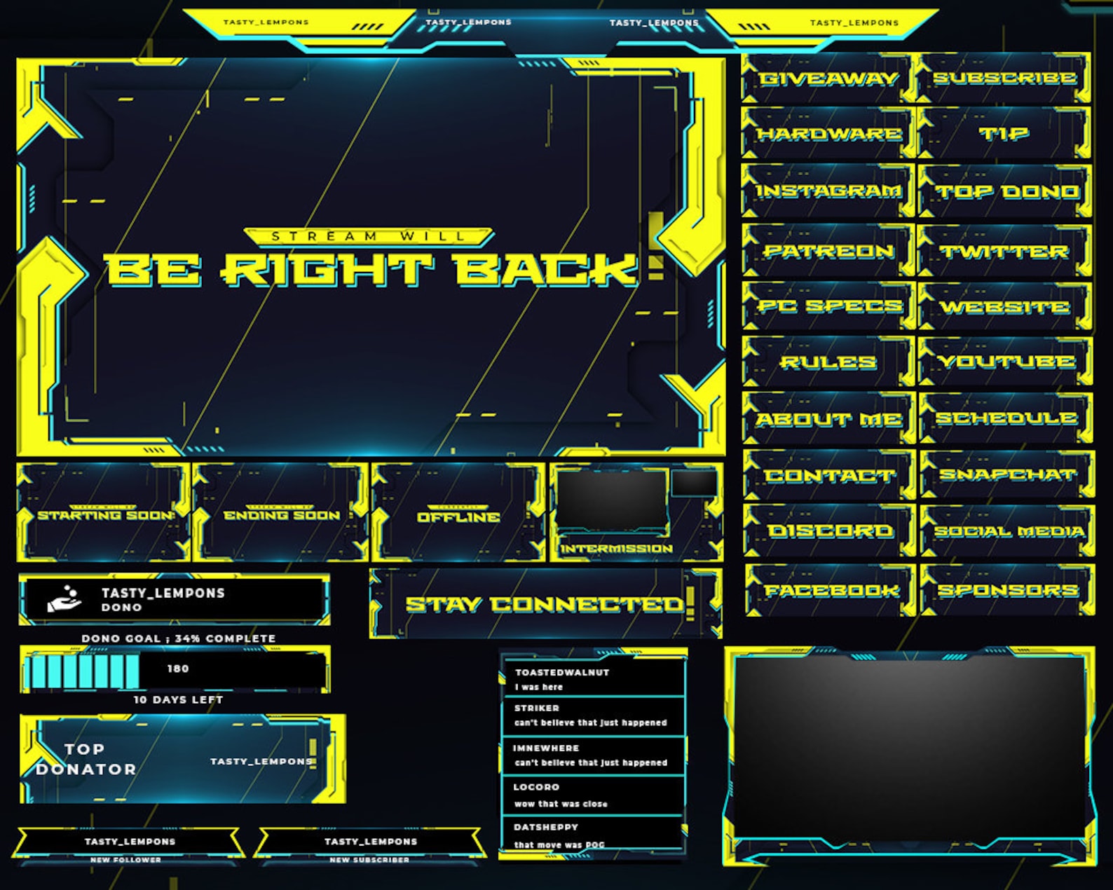 Cyberpunk Animated Twitch Overlay Package : Webcam, Screens, Panels ...