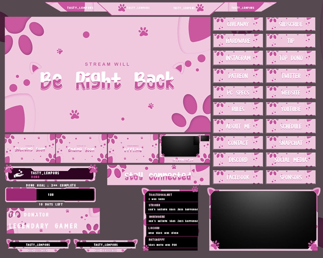Cute Cats Twitch Overlay Package for Obs/aesthetic/adorble/girly/pink ...