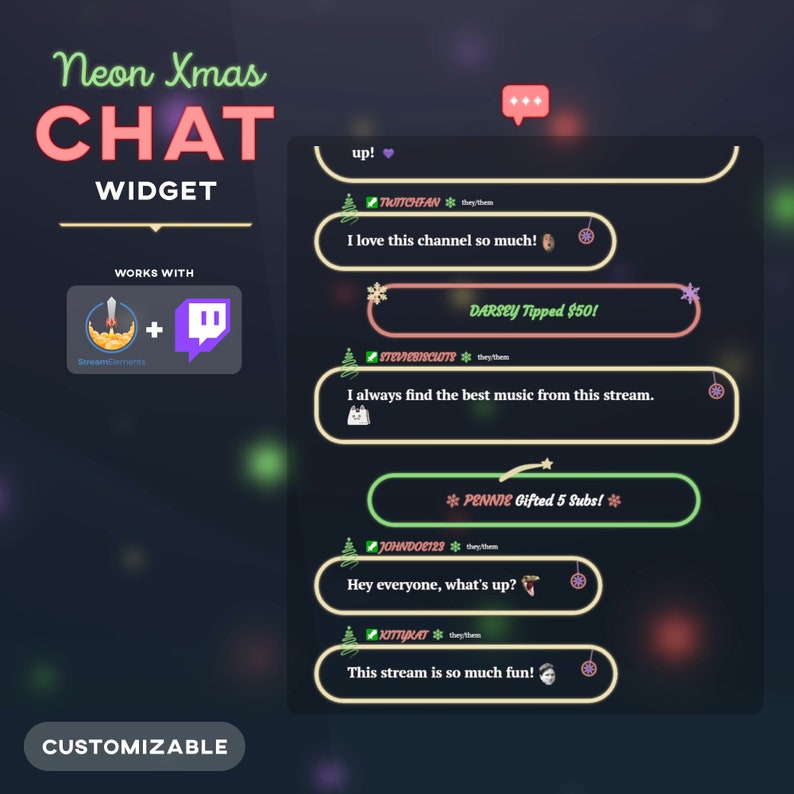Neon Christmas Chat Widget With Alerts Fully Customizable Custom Chat With Integrated Alerts for ...