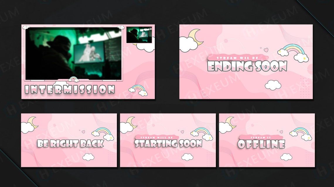 Cute Animated Twitch Overlay, Webcam, Screens, Panels, Alerts ...