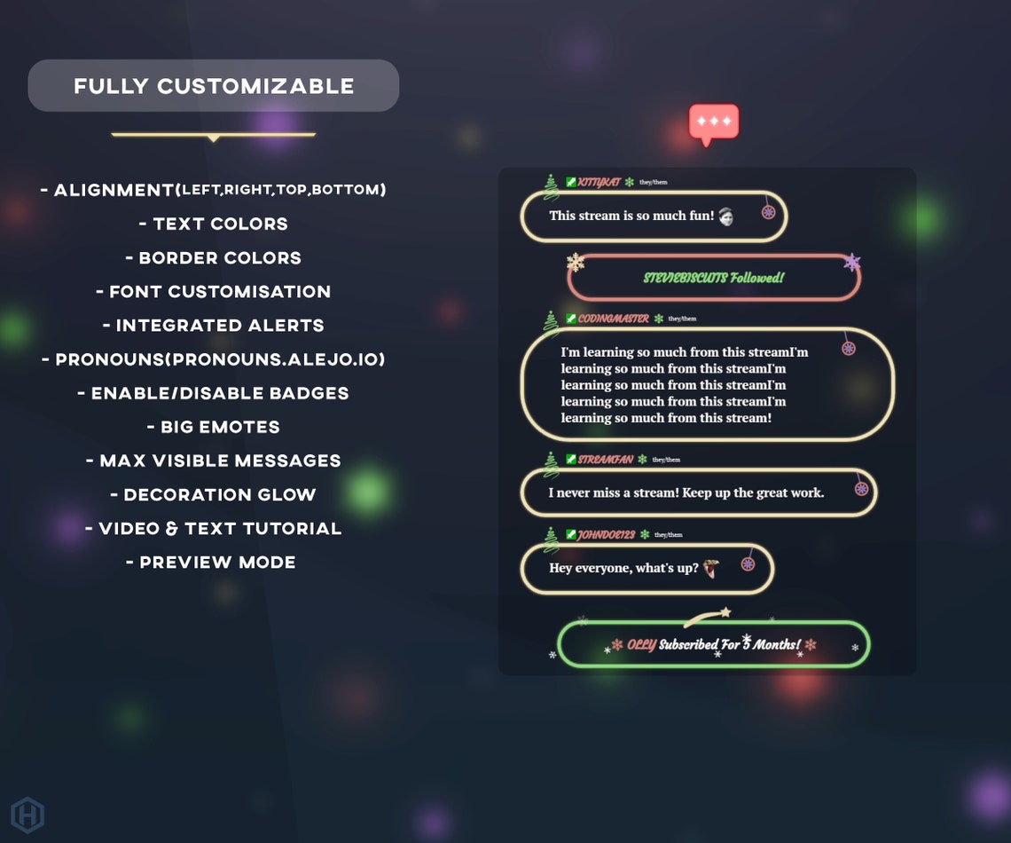 Neon Christmas Chat Widget With Alerts Fully Customizable Custom Chat ...