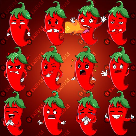 Chilli Pepper Emotes | Spicy Custom Twitch Emotes Pack - Etsy