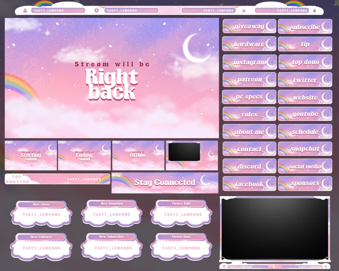 Pastel Twitch Stream Overlay Package: Pink OBS Layout (photoshop ...