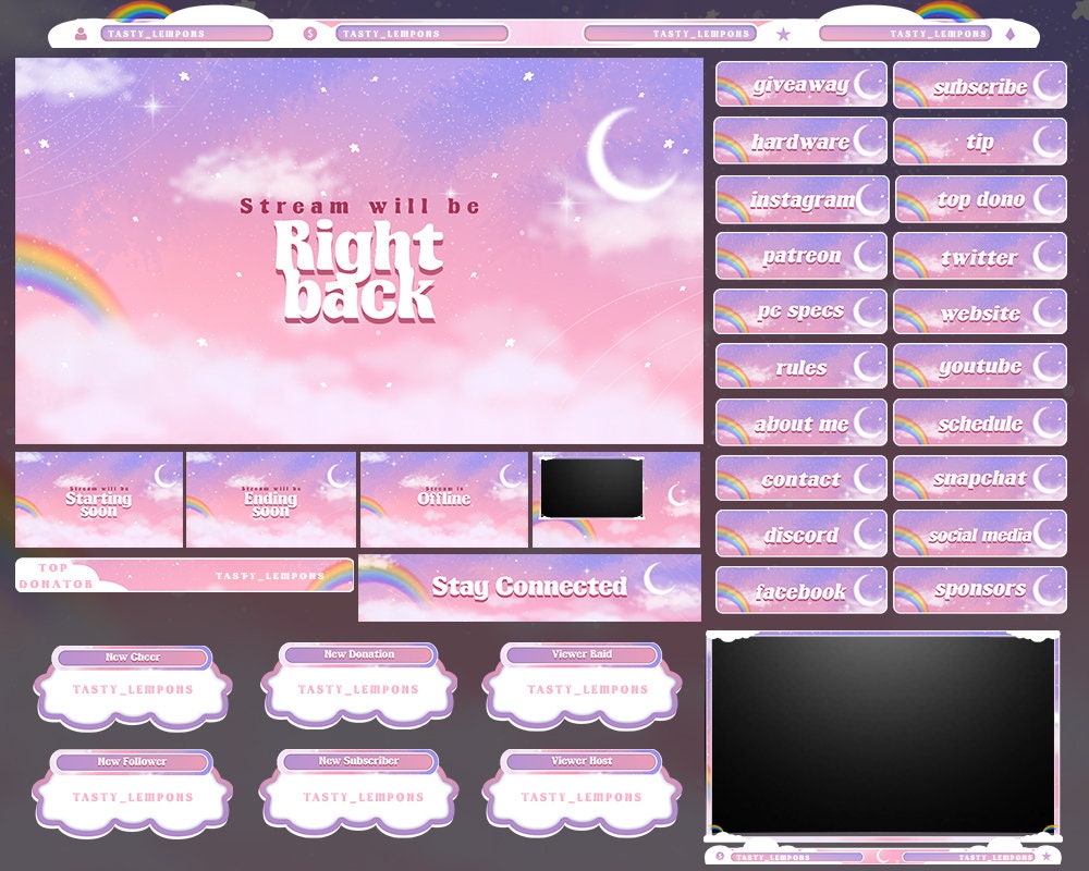 Pastel Twitch Stream Overlay Package Cute Pink OBS Overlays - Etsy