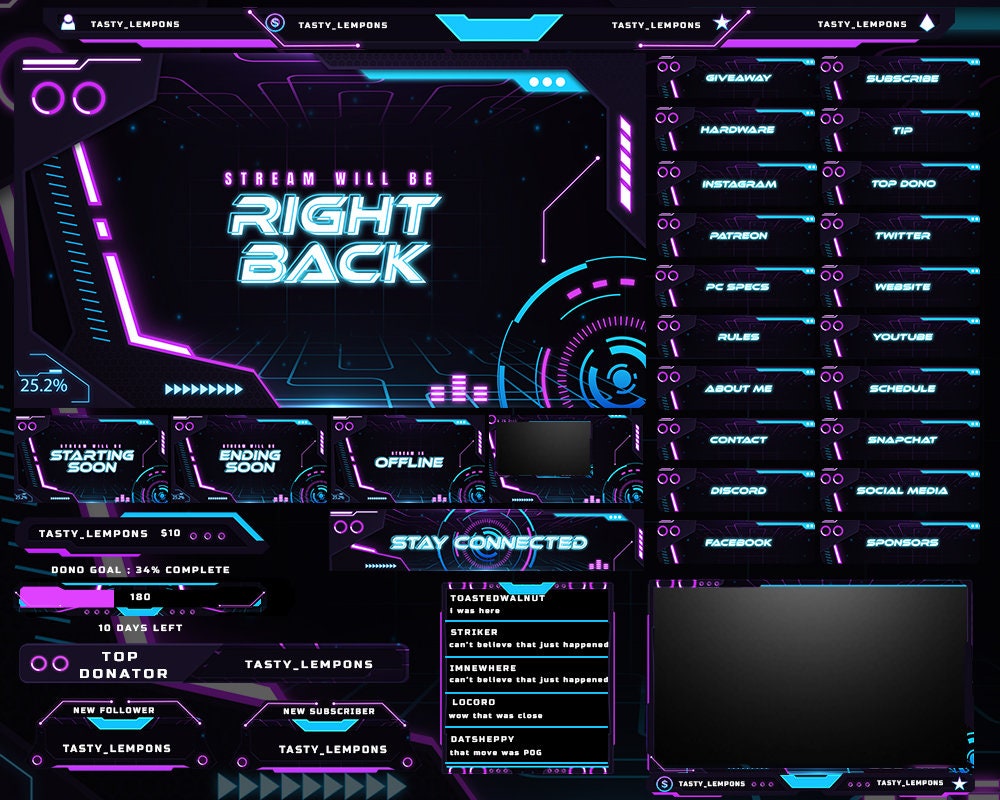 Cyber Neon Twitch Overlay Package for Obs/purple/blue/scifi/futuristic/tech/hud/star Wars/ - Etsy