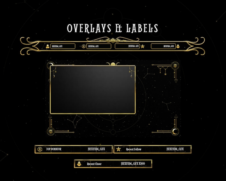 Gold Celestial Animated Twitch Overlay Package for Obs/fantasy/black ...