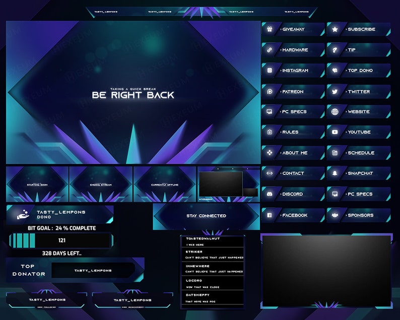 Vibrant Blue & Purple Animated Twitch Overlay Package : - Etsy