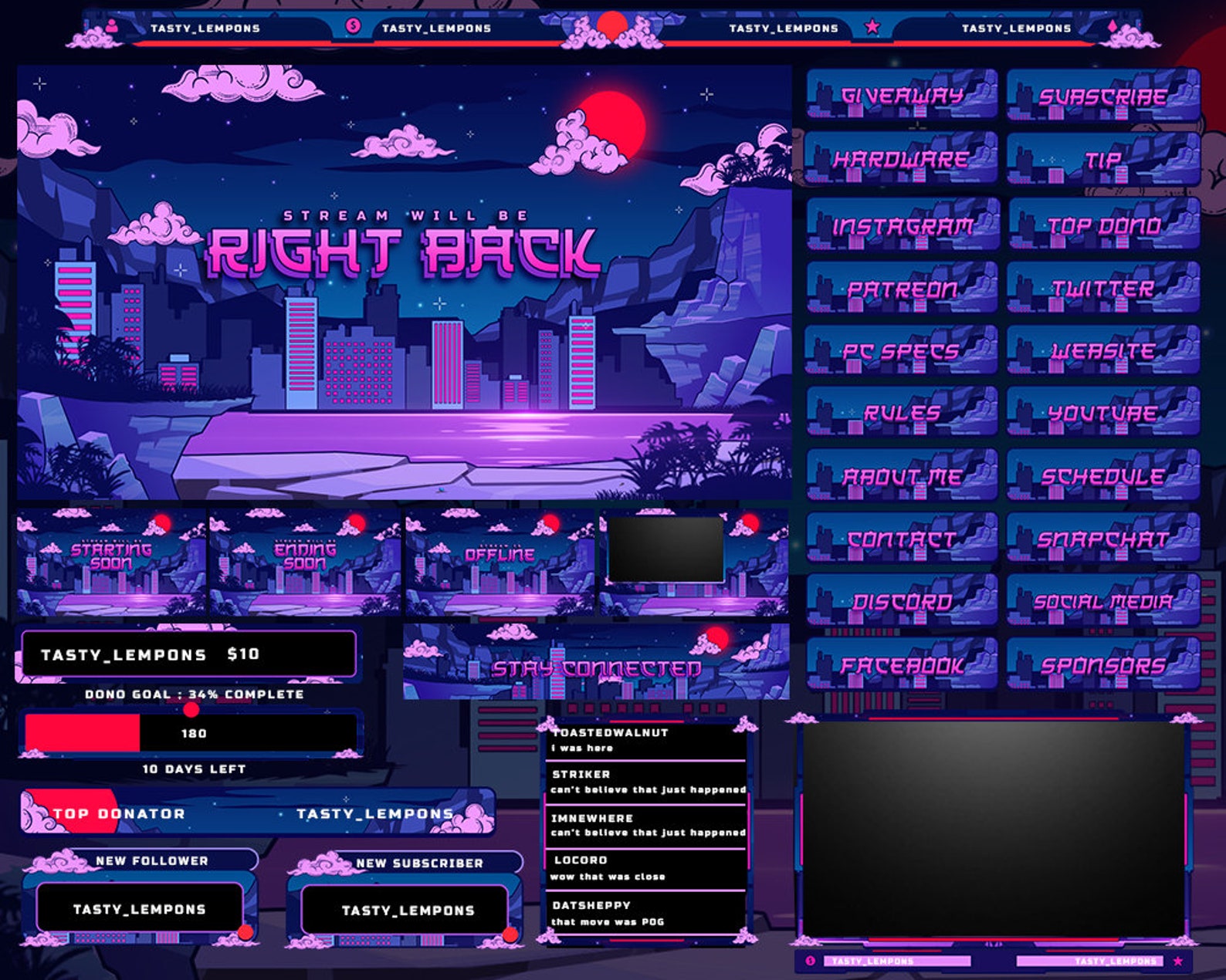 Japanese City Lofi Twitch Overlay Package/anime/vtuber/clouds/cityscape ...