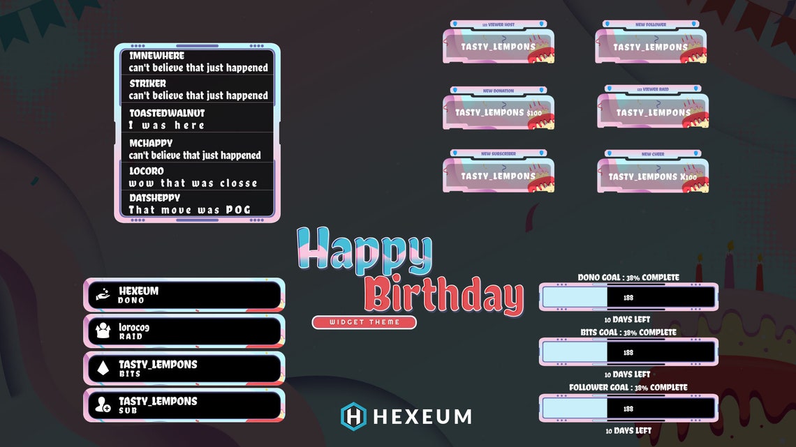 Happy Birthday Animated Twitch Overlay Package : Webcam, Screens ...