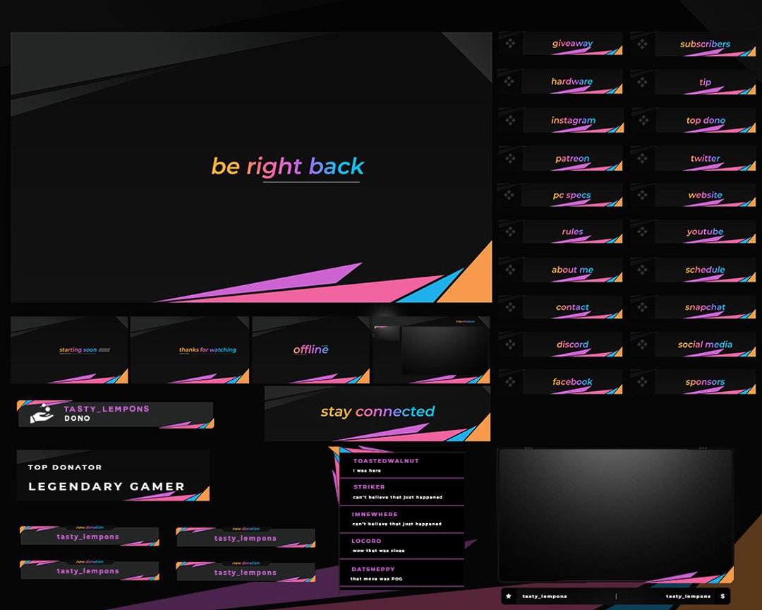 Multicolored Animated Twitch Overlay, Webcam, Screens, Panels, Alerts ...
