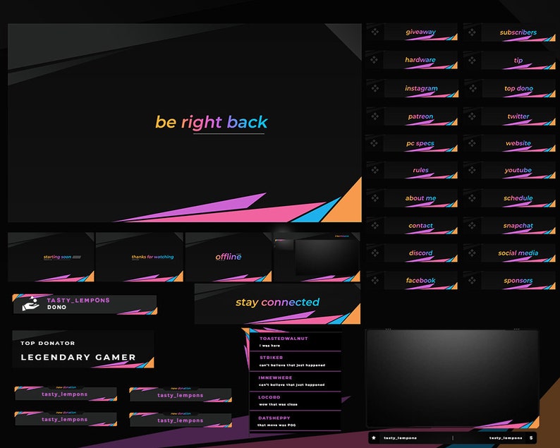 Multicolored Animated Twitch Overlay, Webcam, Screens, Panels, Alerts ...