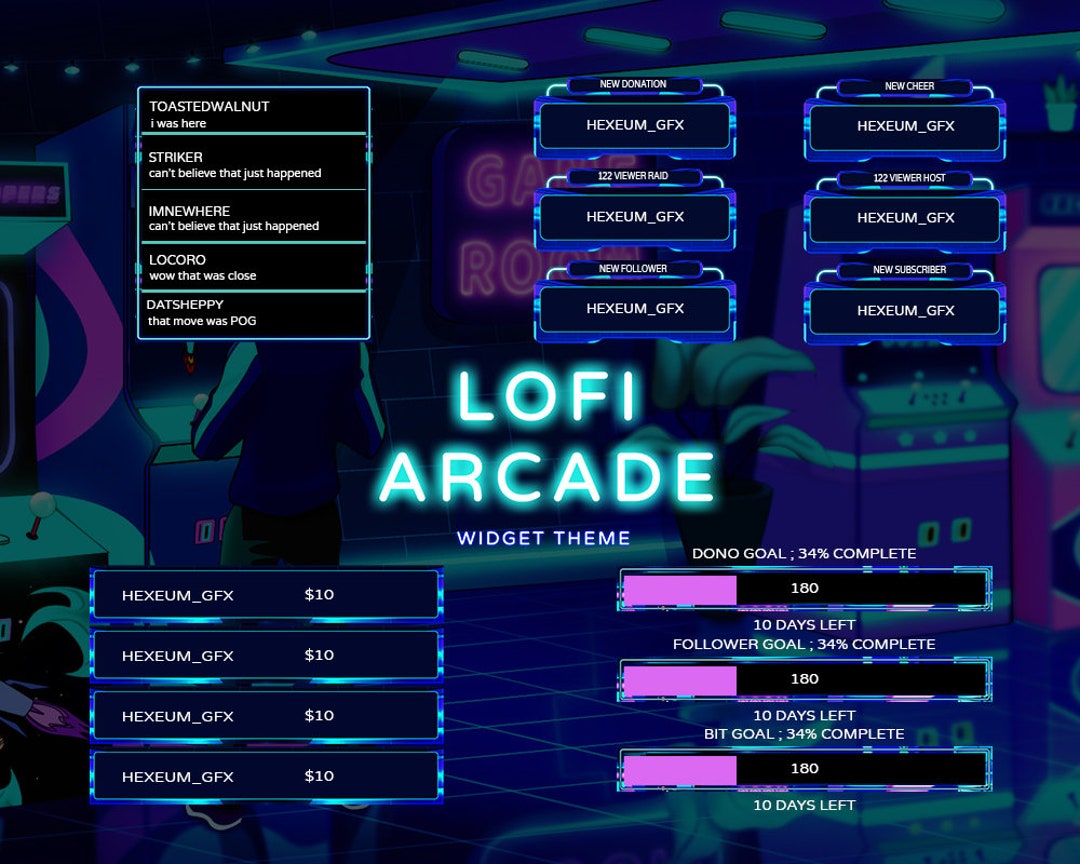 Neon Lofi Arcade Streamlabs Widgets | Streamelement Widgets | Twitch ...