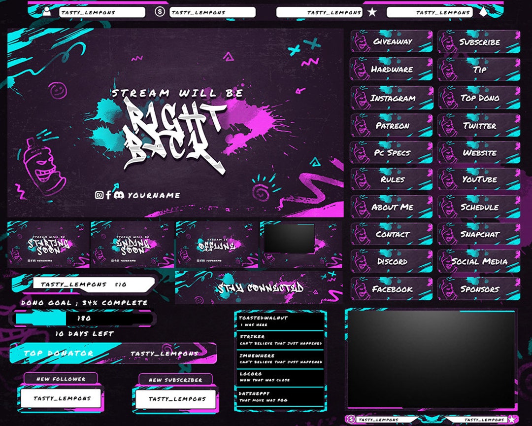 Street Art Twitch Overlay Package for Obs/graffiti/pink/blue/paint/ink ...