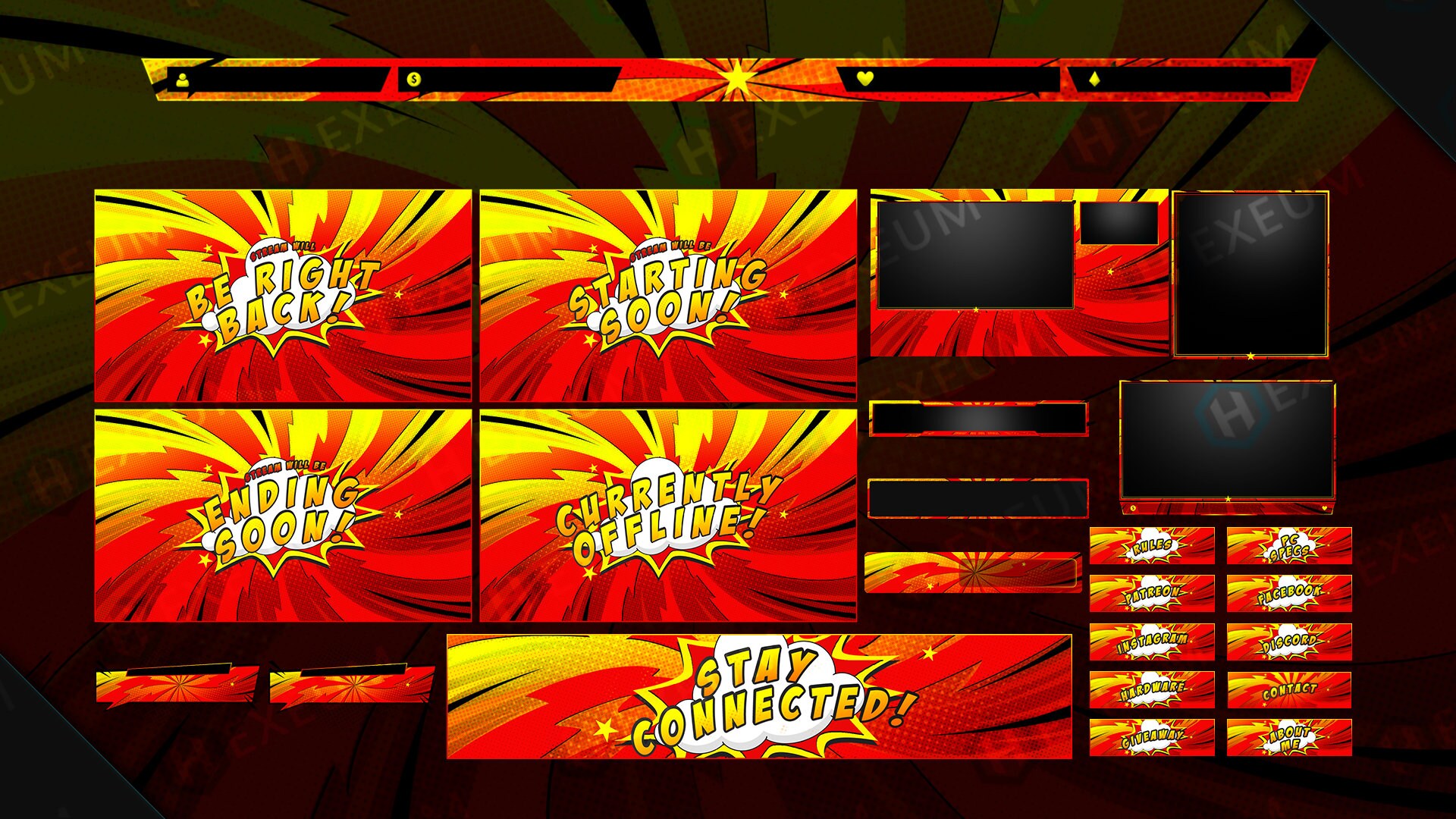 Comic Book Twitch Overlay Package for Obs/superhero/red/yellow/marvel ...