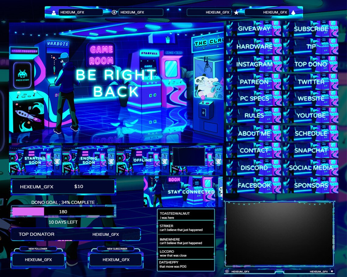 Neon Lofi Arcade | Animated Twitch Overlay : Webcam, Screens, Panels ...