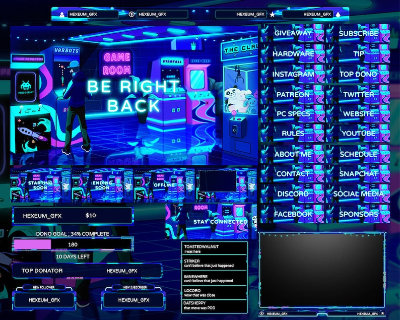 Neon Lofi Arcade | Animated Twitch Overlay : Webcam, Screens, Panels ...