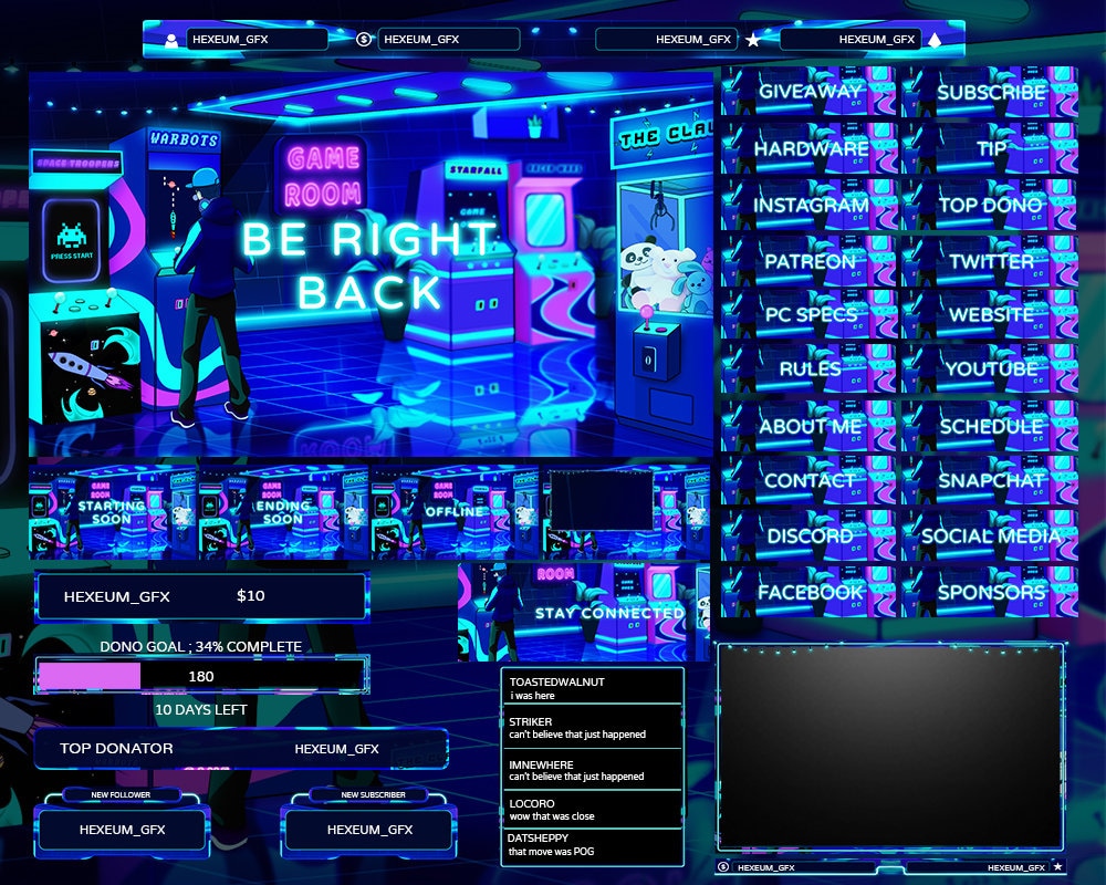 Neon Lofi Arcade | Animated Twitch Overlay : Webcam, Screens, Panels, Alerts, Transition and ...