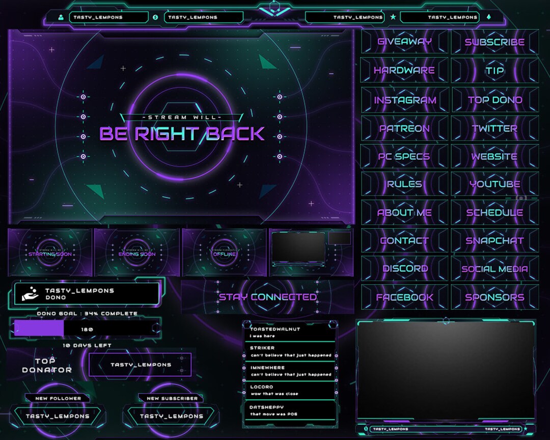 Sci-fi Purple Space Animated OBS Overlay Package : Webcam, Screens ...