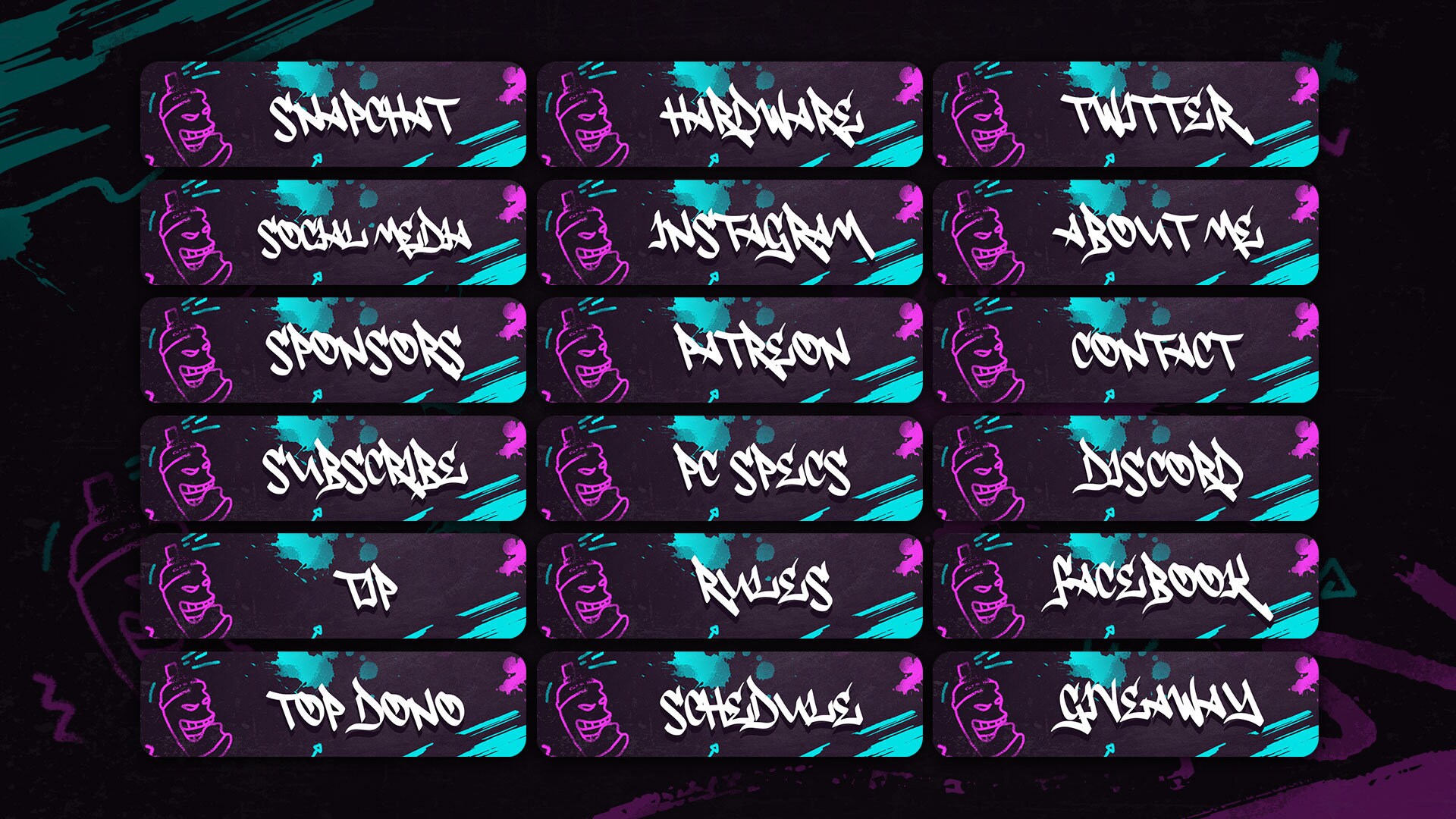 Street Art Twitch Overlay Package for Obs/graffiti/pink/blue/paint/ink ...