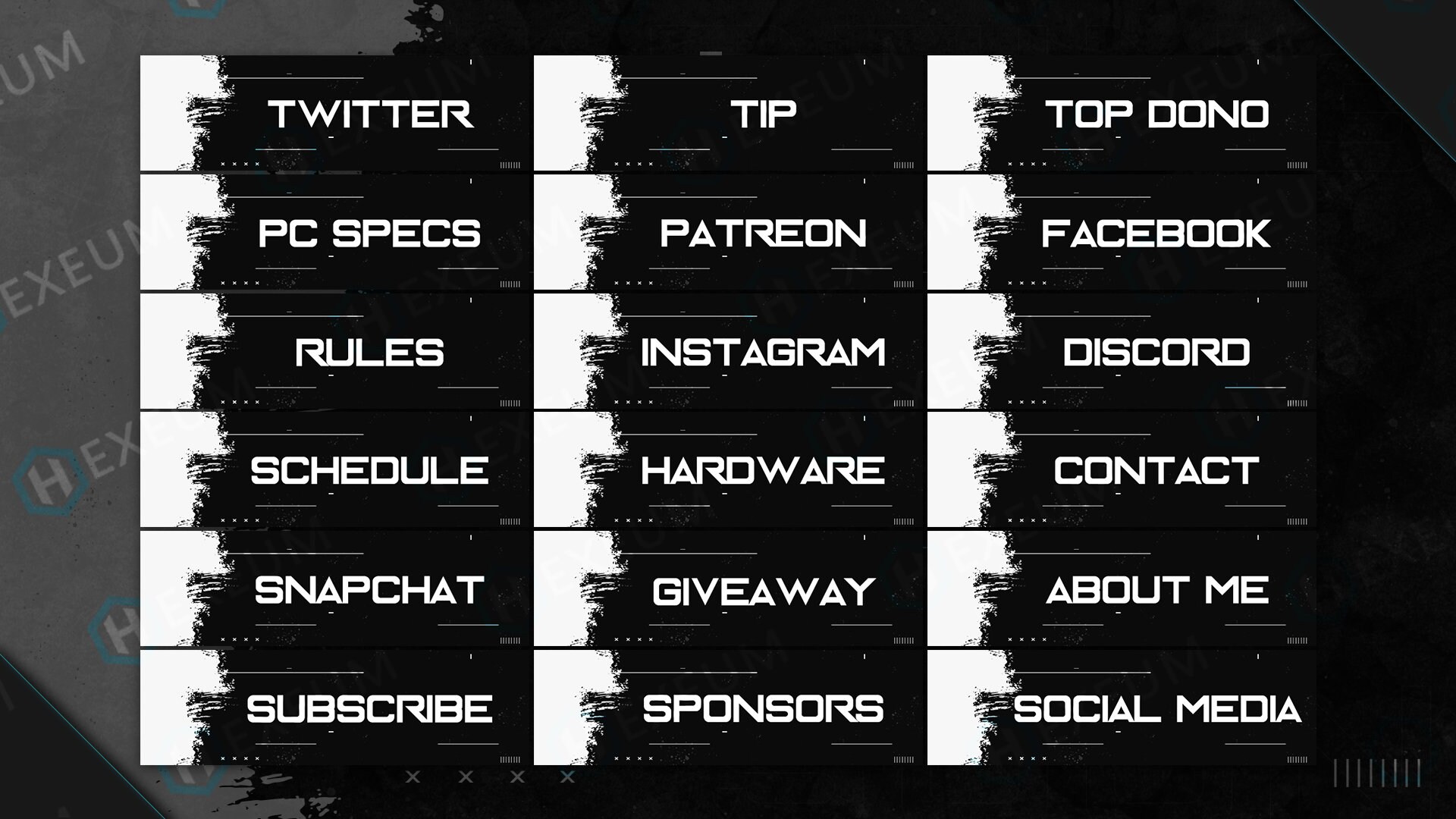 Black and White Twitch Overlay Package for Obs/dark/esports/brush ...