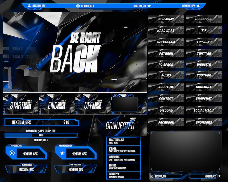 Blue Twitch Overlay Package for Obs/dark/mininmal/panels/webcam/esports ...
