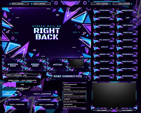 Purple and Blue Animated Stream Overlay Package - Etsy UK