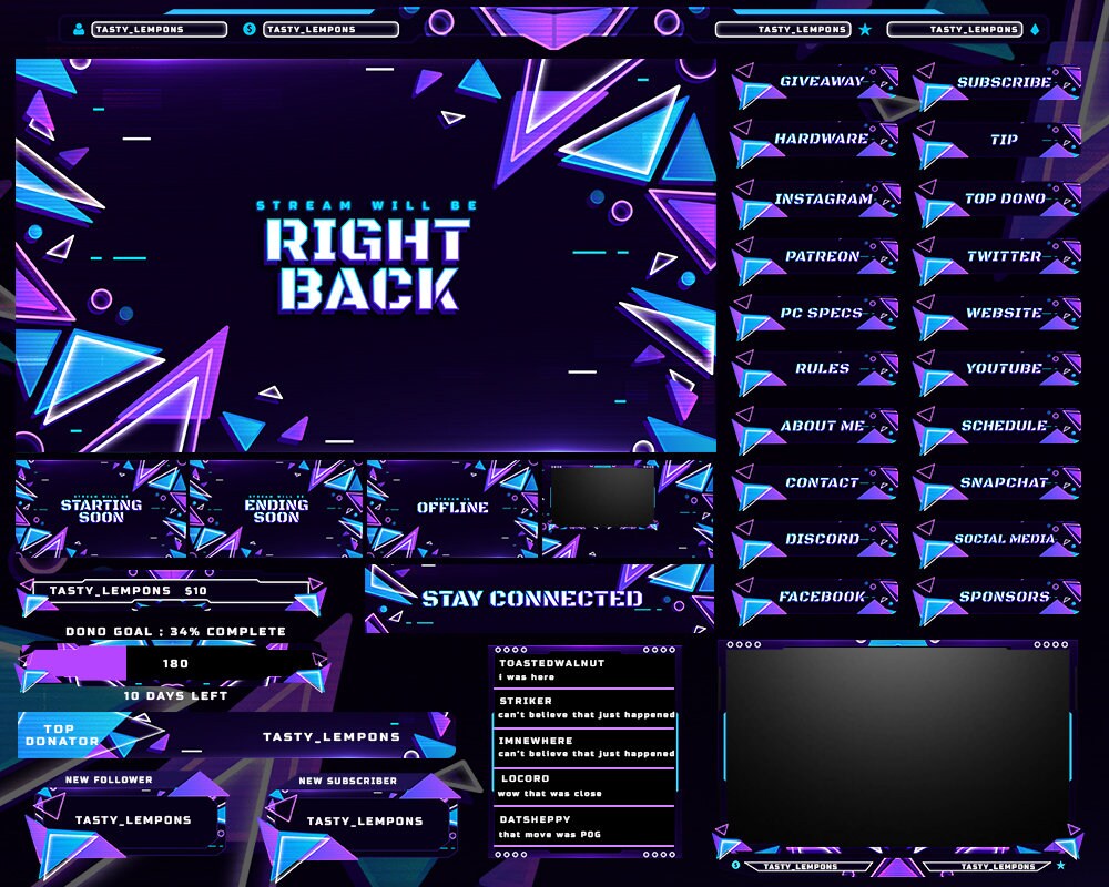 Purple and Blue Animated Stream Overlay Package - Etsy