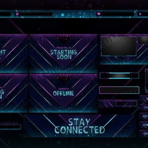 Blue & Purple Neon Twitch Overlay Package : Webcam Screens | Etsy
