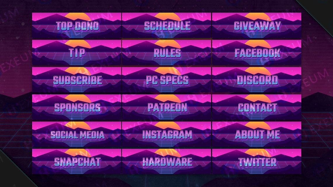 Retro 80's Twitch Overlay Package : Webcam, Screens, Panels, Alerts ...