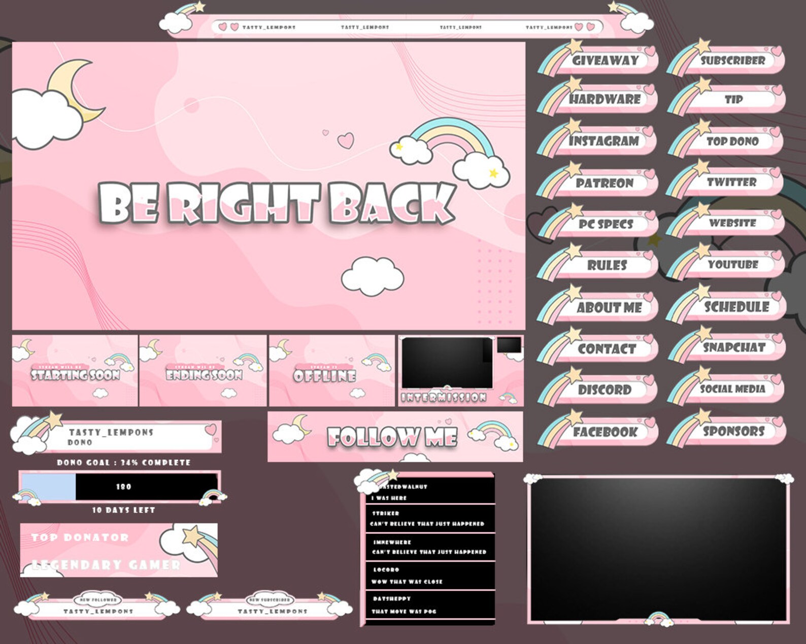 Cute Animated Twitch Overlay, Webcam, Screens, Panels, Alerts ...