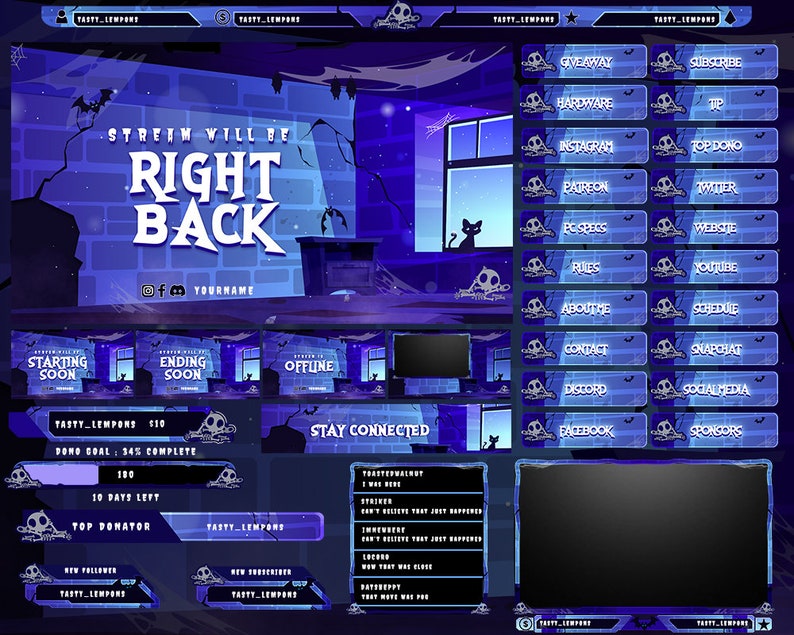 Spooky Twitch Overlay Package for Obs/goth/witch/black Cat/horror ...