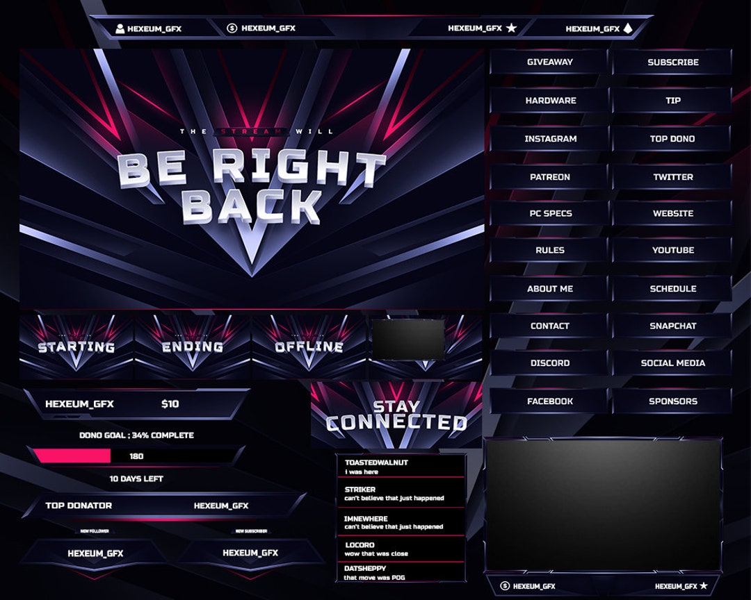 Clean Red Modern | Animated Twitch Overlay Package | Twitch Alerts ...