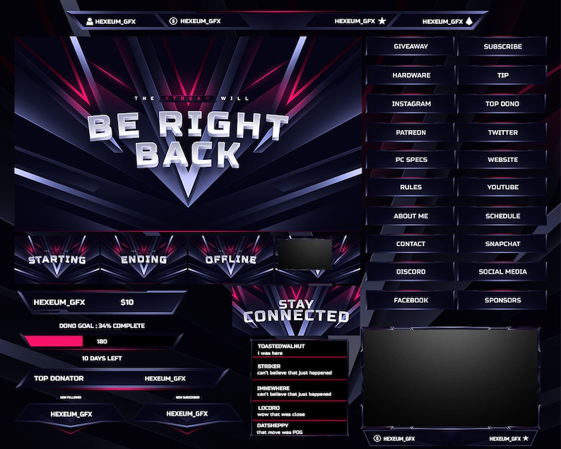 Clean Red Modern | Animated Twitch Overlay Package | Twitch Alerts ...