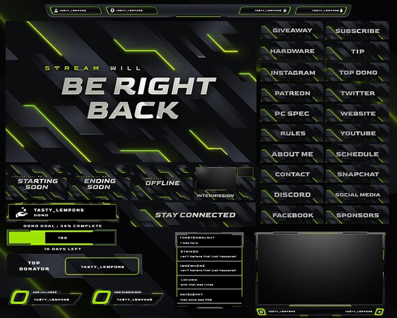 Neon Green Twitch Overlay Package : Webcam Screens Panels - Etsy