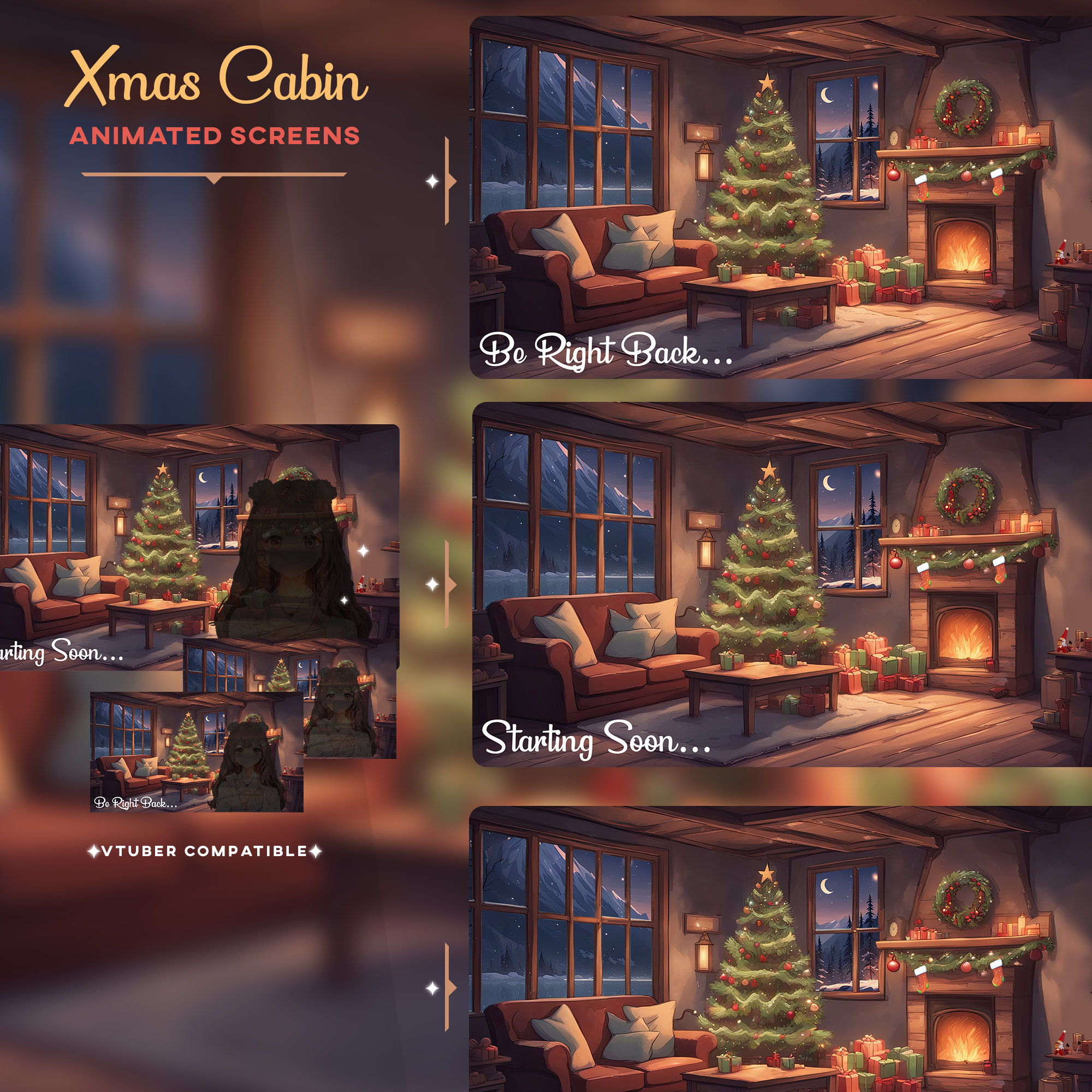 Cozy Christmas Cabin Animated Screens Package/aesthetic/snow/festive ...