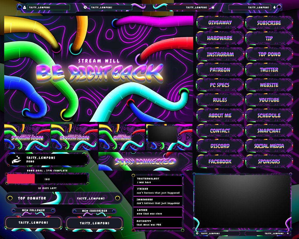 RGB Twitch Overlay Package : Webcam, Screens, Panels, Alerts ...