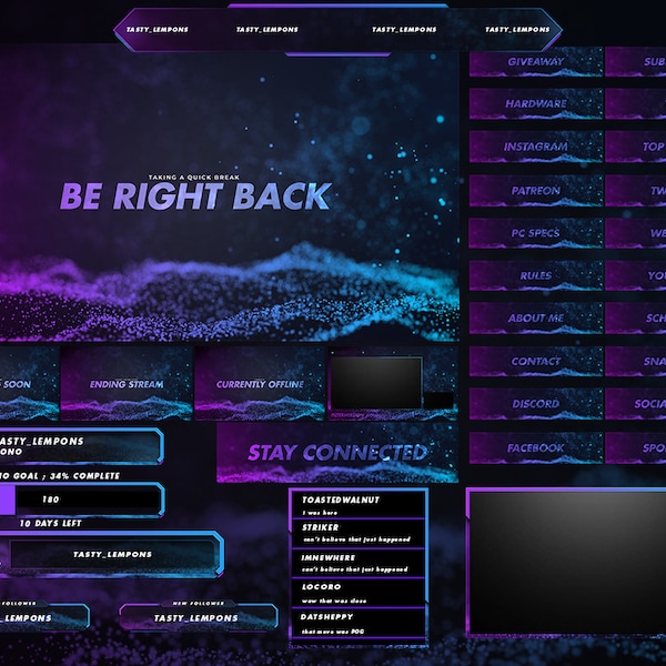 Neon Cyberpunk Twitch Overlay Package for Obs/tech/futuristic/purple ...