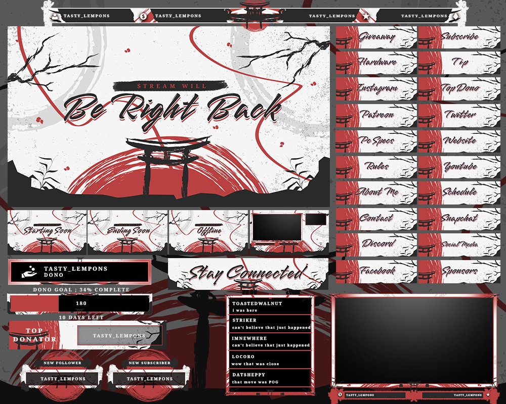White and Red Japanese Samurai Animated OBS Overlay Package - Etsy
