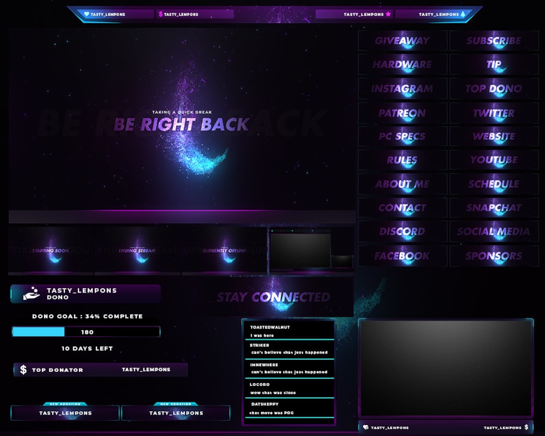 Neon Purple Twitch Overlay Package for OBS - Etsy