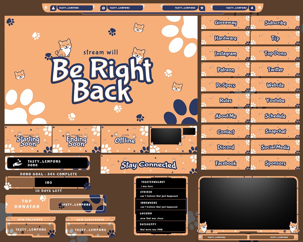 Cute Dog Twitch Overlay Package for Obs/paws/shiba Inu/beige/aesthetic ...